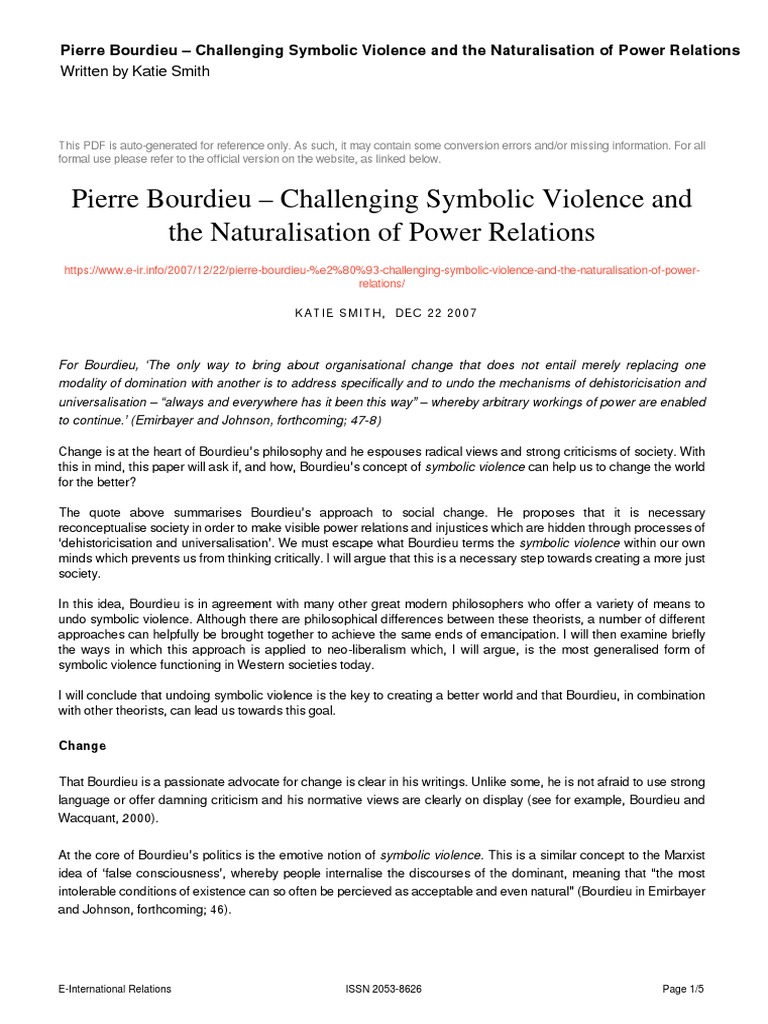 Bourdieu on Symbolic Violence and Change | PDF | Critical Theory ...