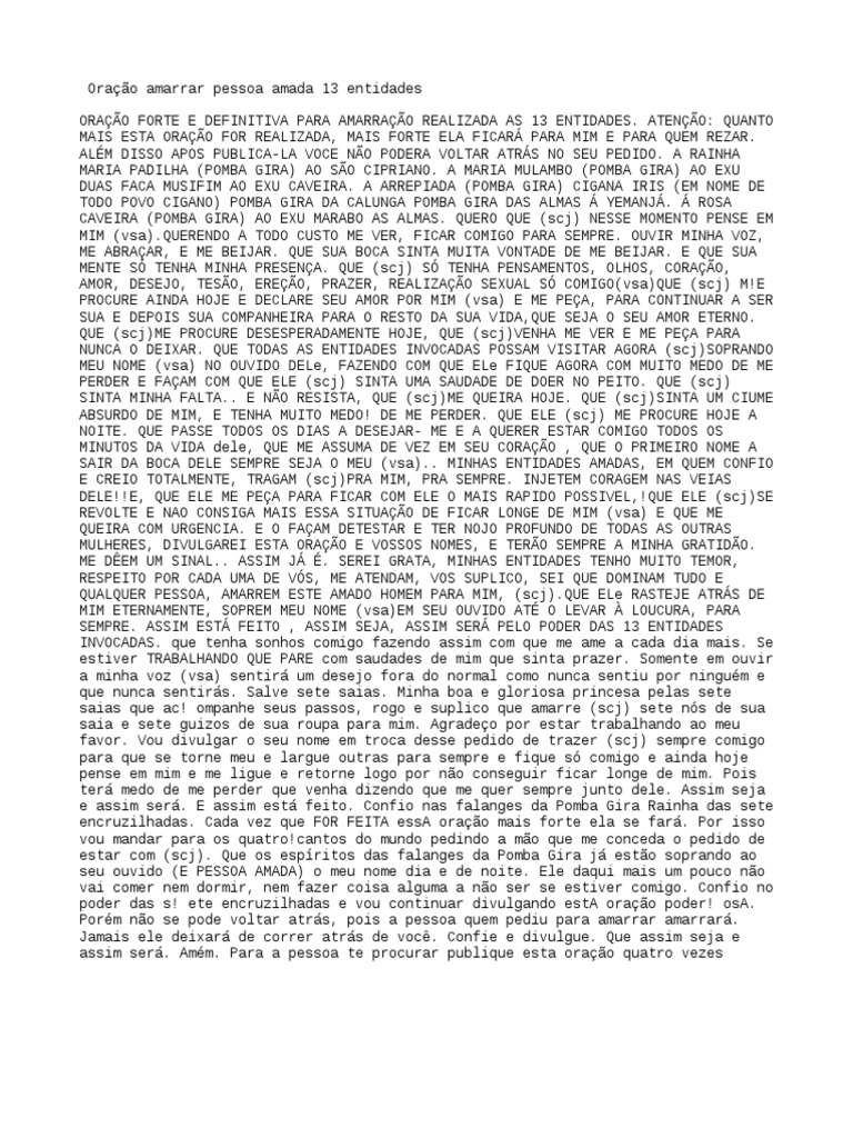 Oração Amarrar Pessoa Amada 13 Entidades Pdf Oração Amor