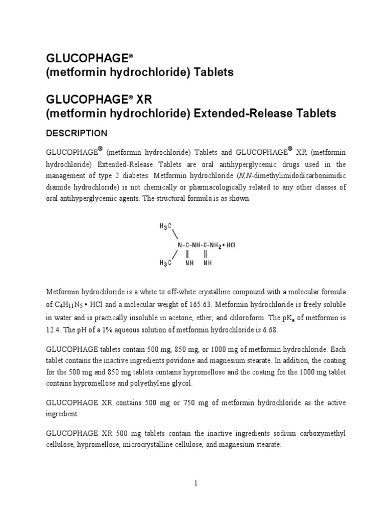 Glucophage (Metformin Hydrochloride) Tablets Glucophage XR (Metformin Hydrochloride) Extended ...