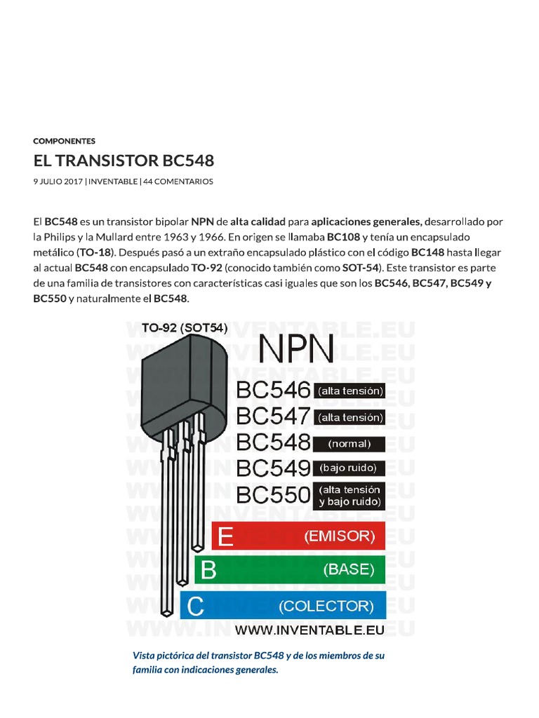 El Transistor BC548 y La Serie BC546, BC547, BC549, BC550 | PDF