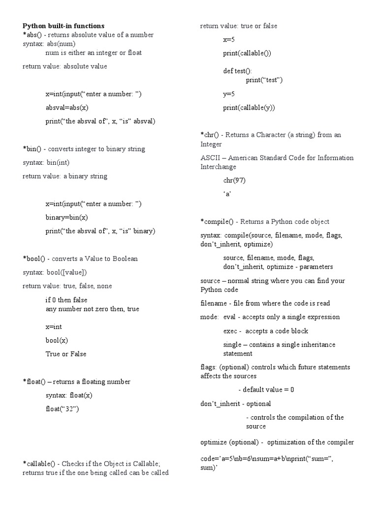 Built in Functions | PDF | Boolean Data Type | Integer (Computer Science)