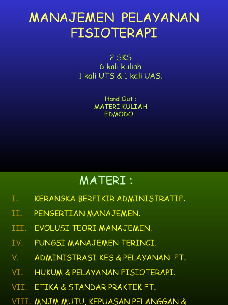 Manajemen Pelayanan Fisioterapi | PDF
