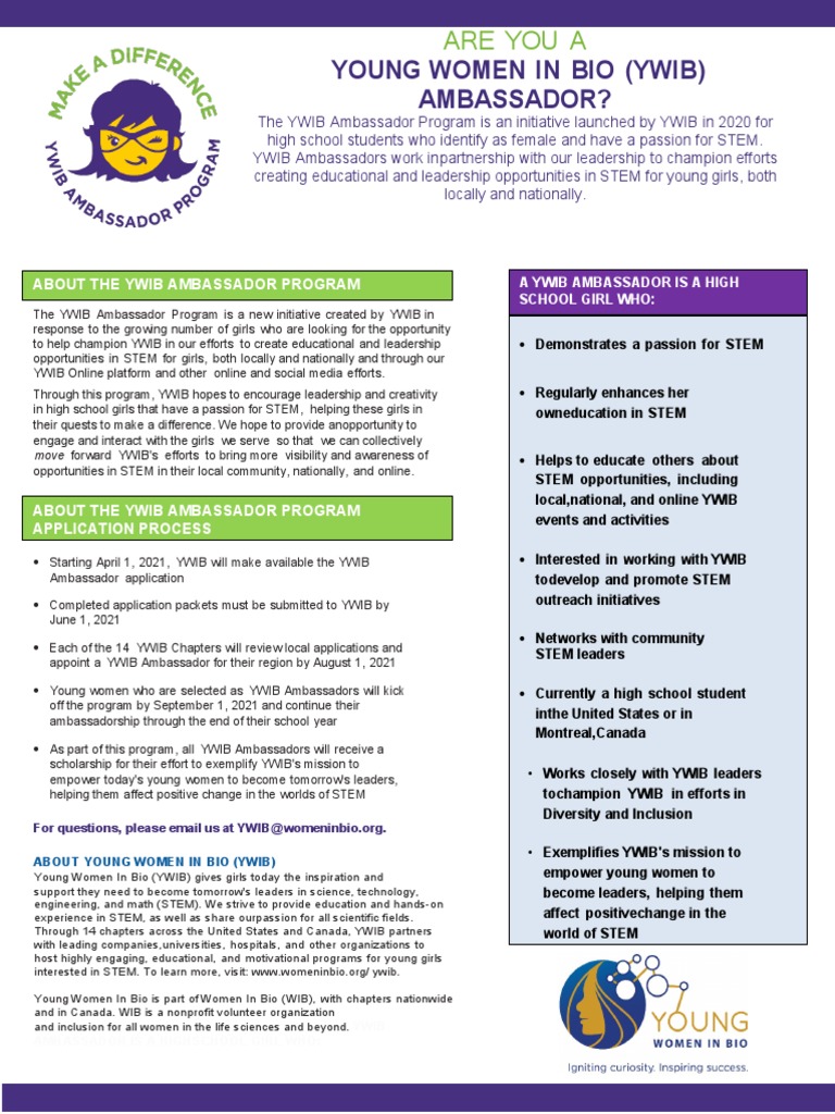 Ywib Ambassador Backgrounder Final | PDF | Science, Technology, Engineering, And Mathematics ...