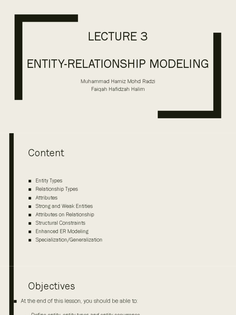 Lecture 3 - Entity Relationship Model | PDF | Inheritance (Object ...