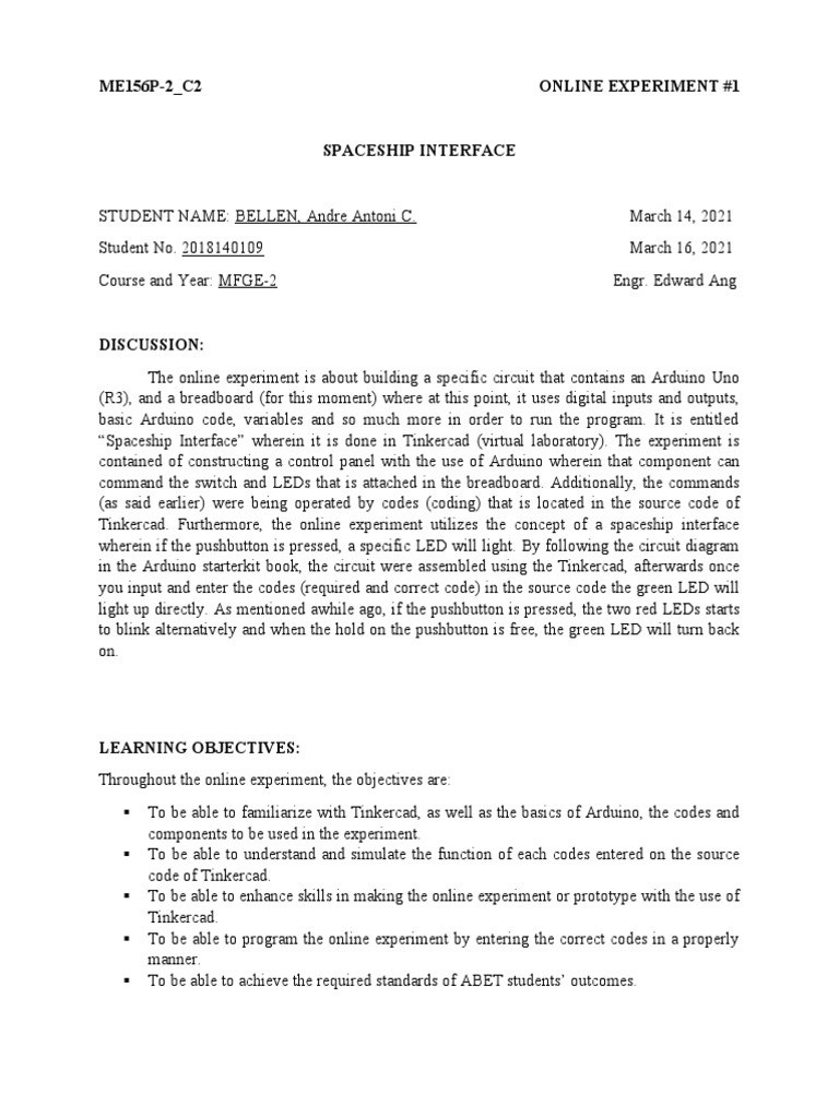 Experiment1 - Spaceship Interface (BELLEN) | PDF | Electrical Network ...