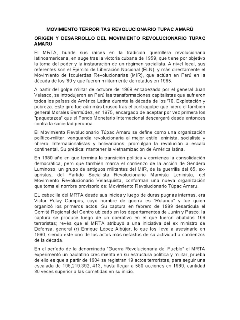 Mrta 5 | PDF | Perú | Política del ala izquierda