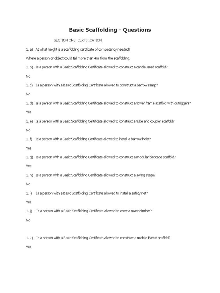 Basic Scaffolding - Questions | PDF | Scaffolding | Equipment