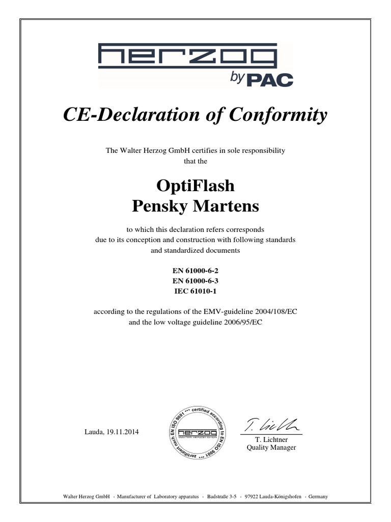 CE Certificate OptiFlash - Pensky Martens | PDF | Technology & Engineering