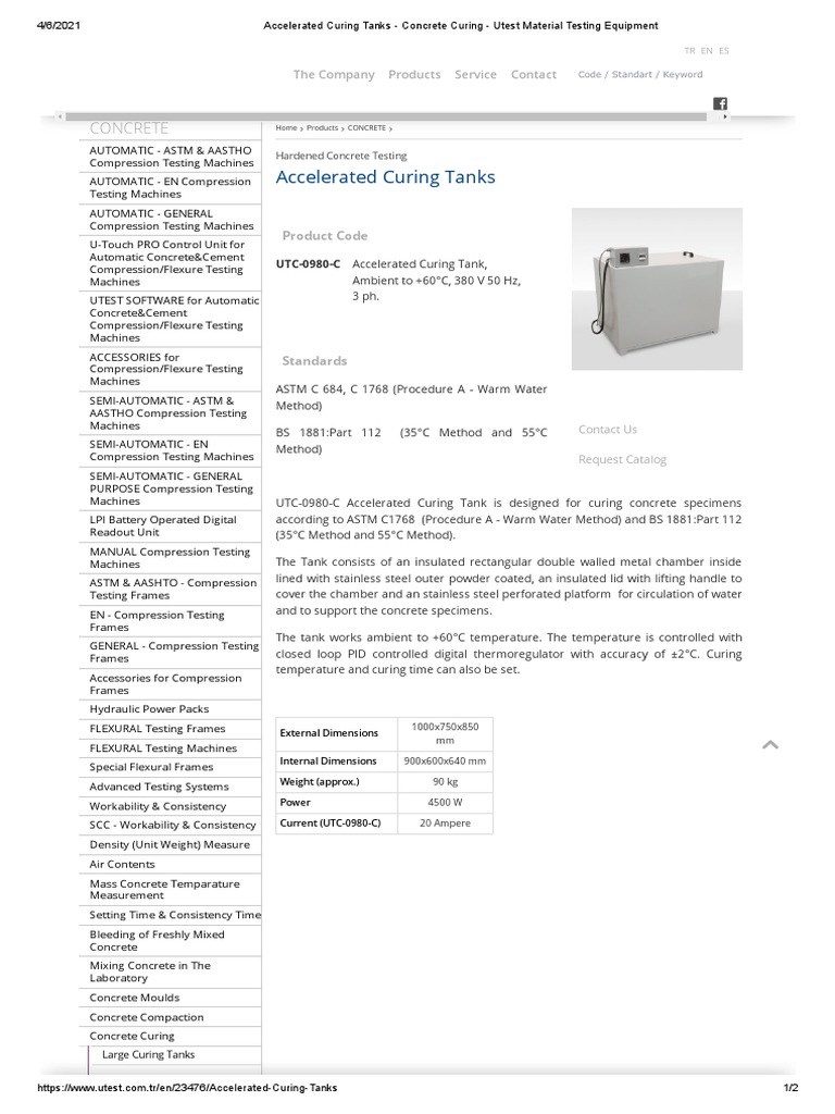 Accelerated Curing Tanks - Concrete Curing - Utest Material Testing ...