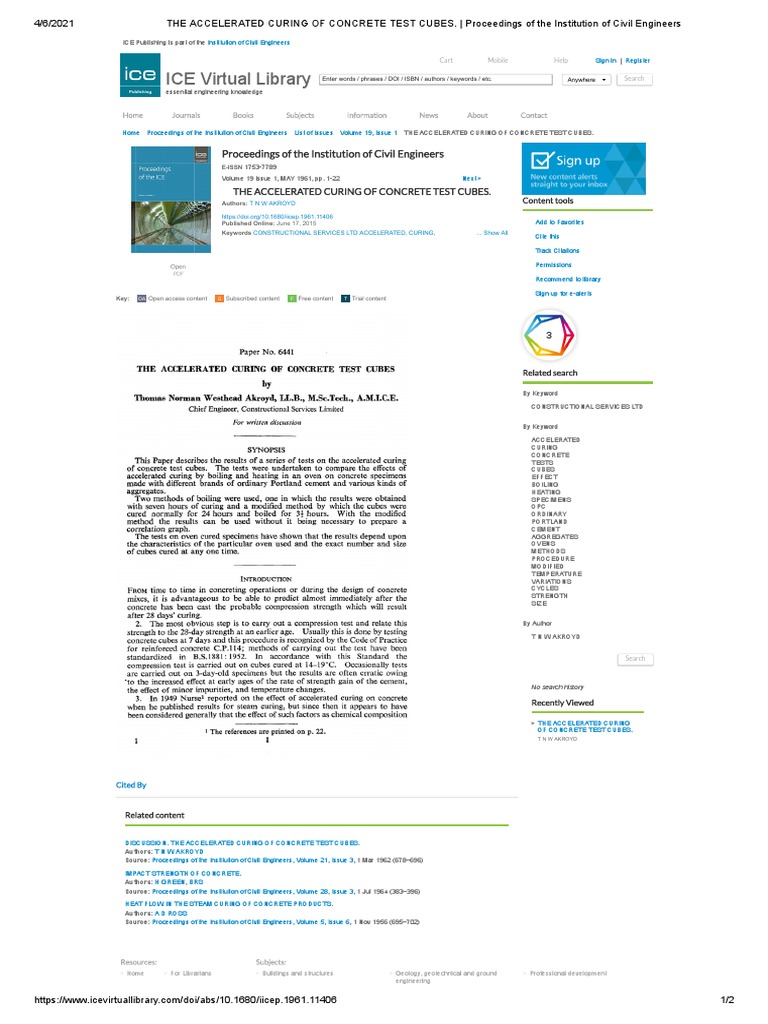 THE ACCELERATED CURING OF CONCRETE TEST CUBES. - Proceedings of The ...