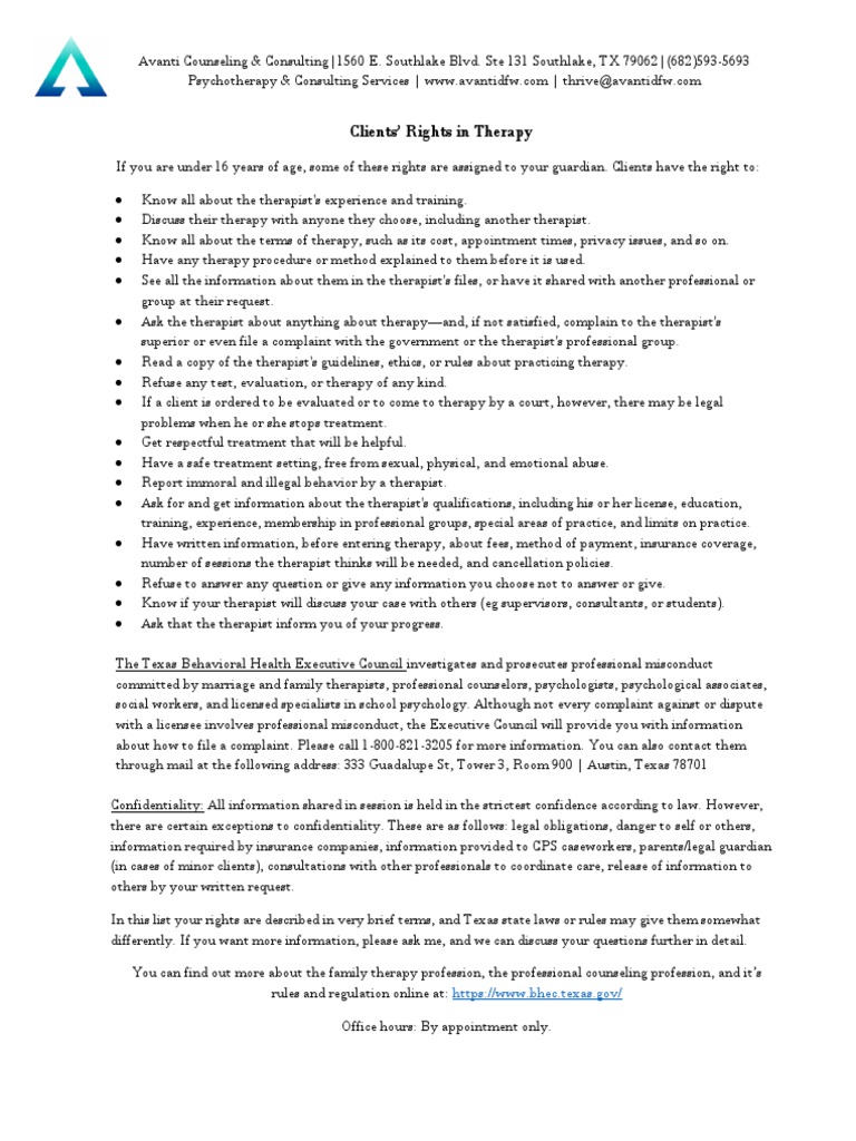 Client Rights | PDF | Confidentiality | Family Therapy