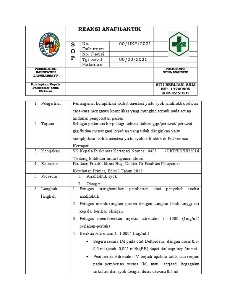 Sop Reaksi Anafilaktik | PDF