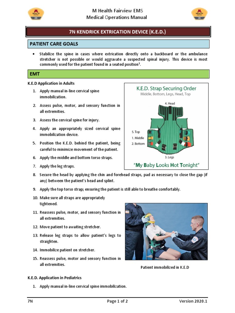 Patient Care Goals: 7N Kendrick Extrication Device (K.E.D.) | PDF ...