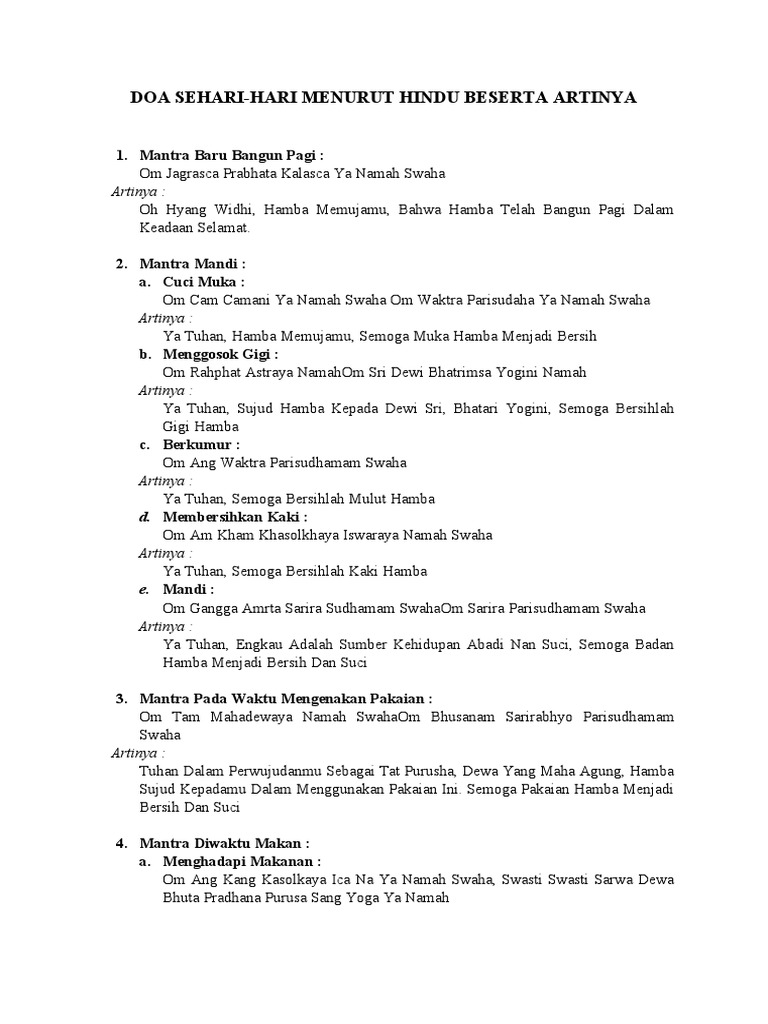 Doa Sehari-hari dalam Agama Hindu | PDF | Pengembangan Diri | Agama ...