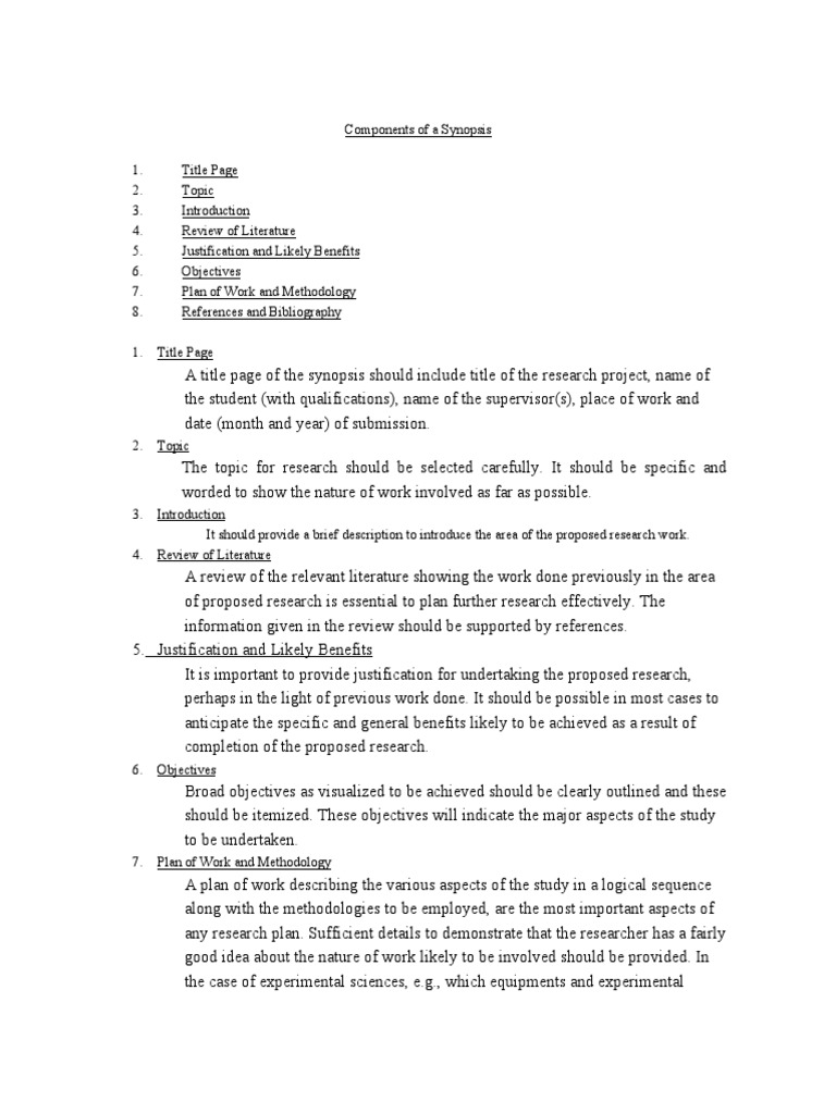 Essential Components of a Research Synopsis | PDF | Bibliography | Science