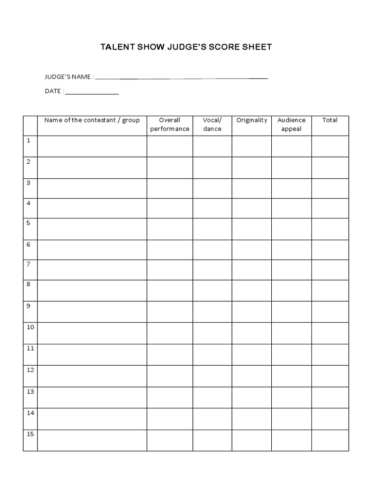 Talent Show Judge Score Sheet | PDF
