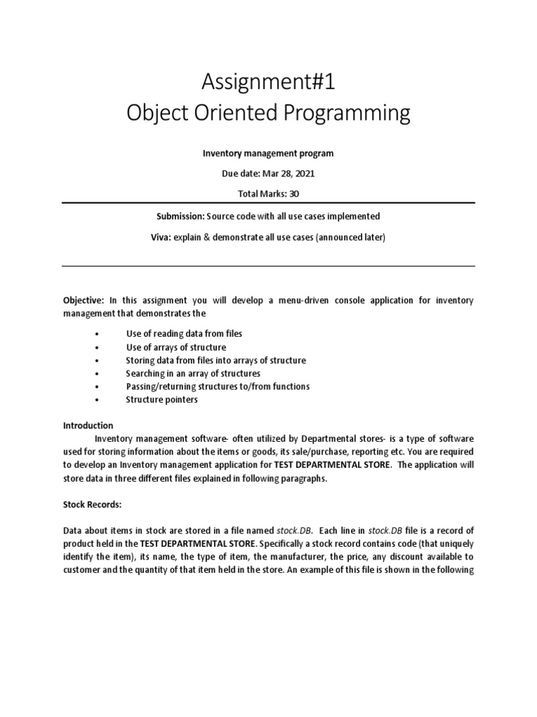Assignment#1 Object Oriented Programming | PDF | Menu | Inventory