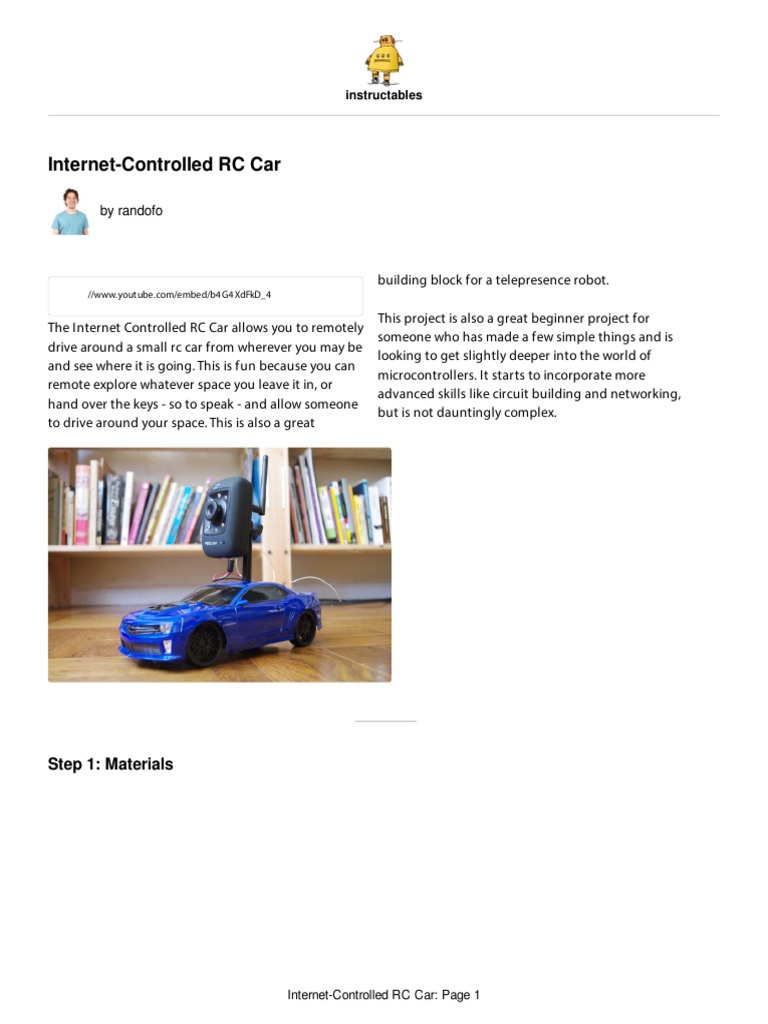 Internet-Controlled RC Car: Step 1: Materials | PDF