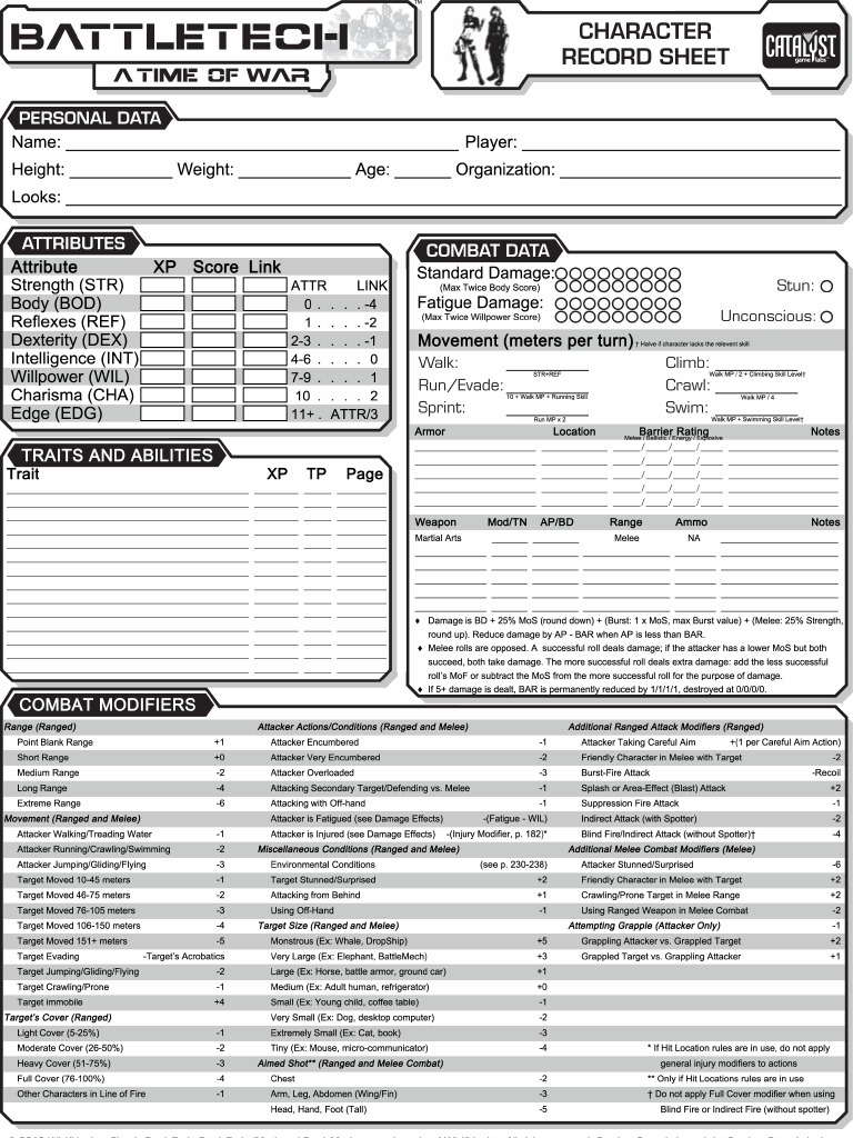 BattleTech RPG Character Sheet | PDF