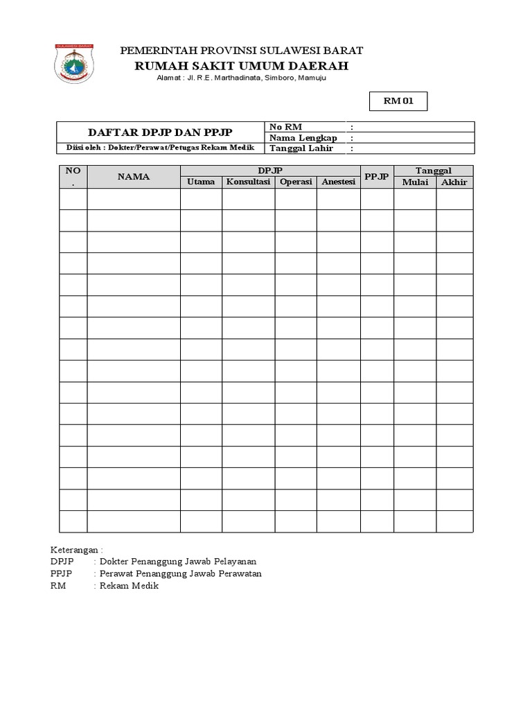 RM 01. Daftar DPJP Dan PPJP | PDF