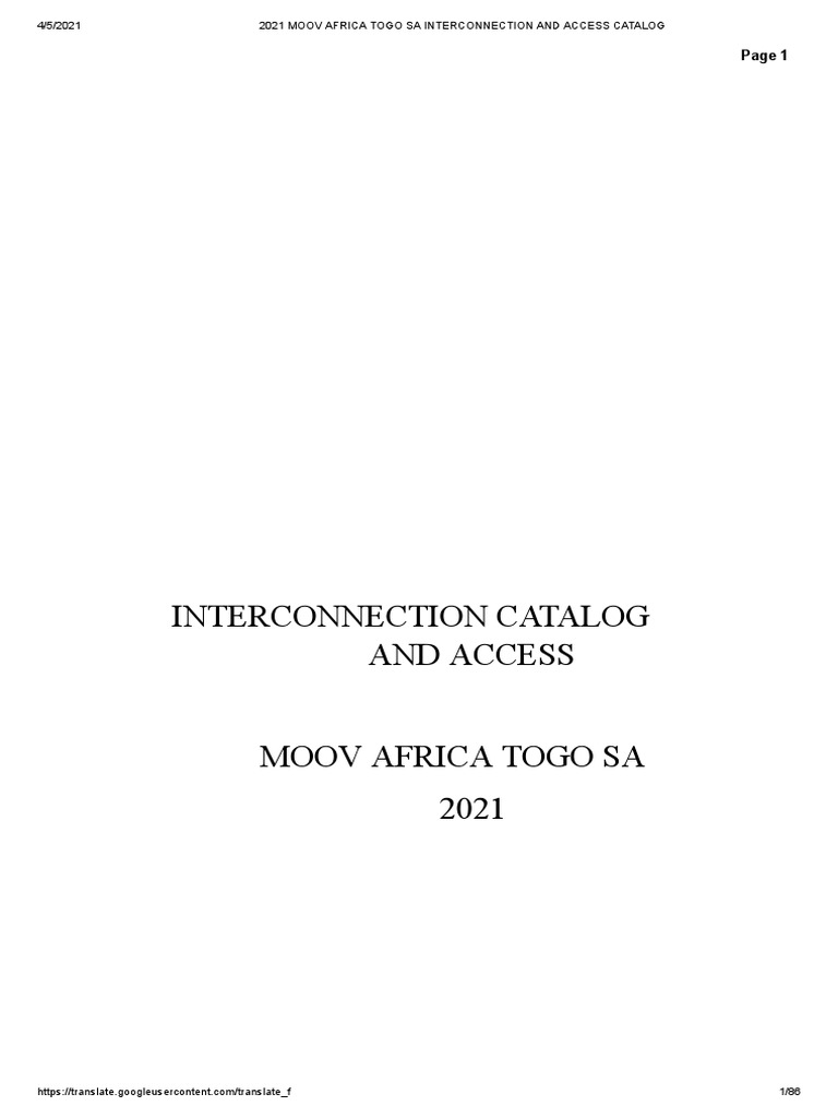 Moov Africa Togo 2021 Interconnection Catalog | PDF | Quality Of ...