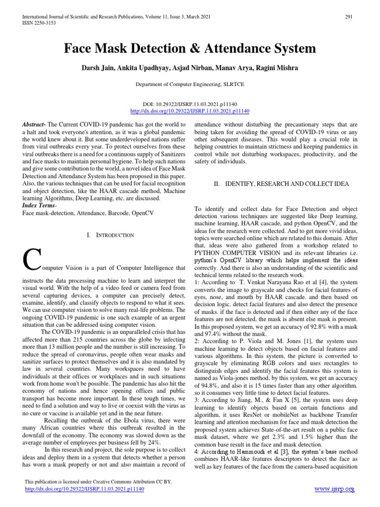 Face Mask Detection Attendance System | PDF | Computer Vision | Wellness
