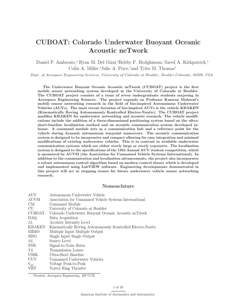 CUBOAT AIAA Abstract | PDF | Electronics | Engineering