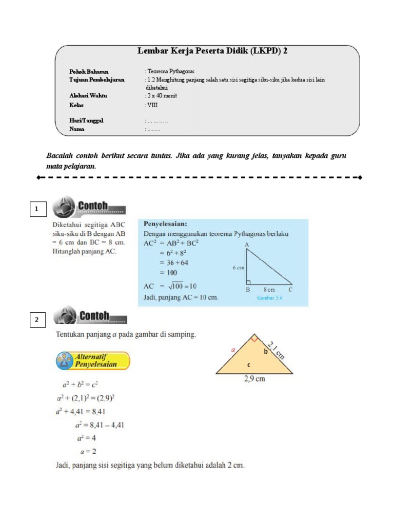 LKPD 2 Teorema Pythagoras | PDF