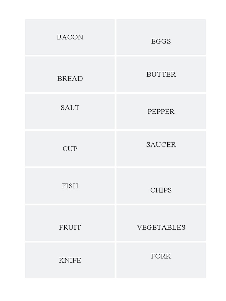 Word Pairs - Flash Cards | PDF | Cooking, Food & Wine | Language Arts ...