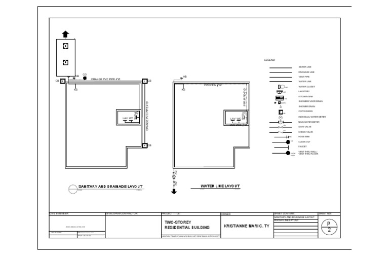 Sanitary and Drainage Layout Water Line Layout: Two-Storey Residential ...