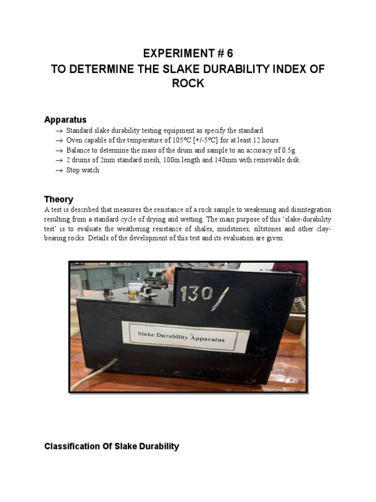 Experiment # 6 To Determine The Slake Durability Index of Rock | PDF ...