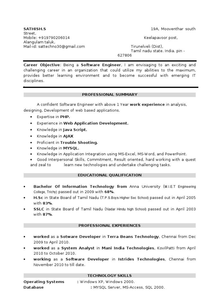 Sathish Resume | PDF | Ajax (Programming) | Php