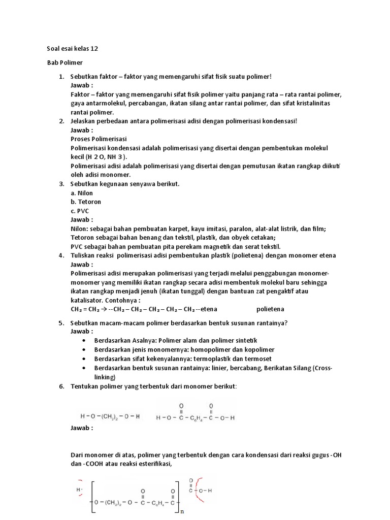 Soal Esai Bab Polimer | PDF | Sains & Matematika