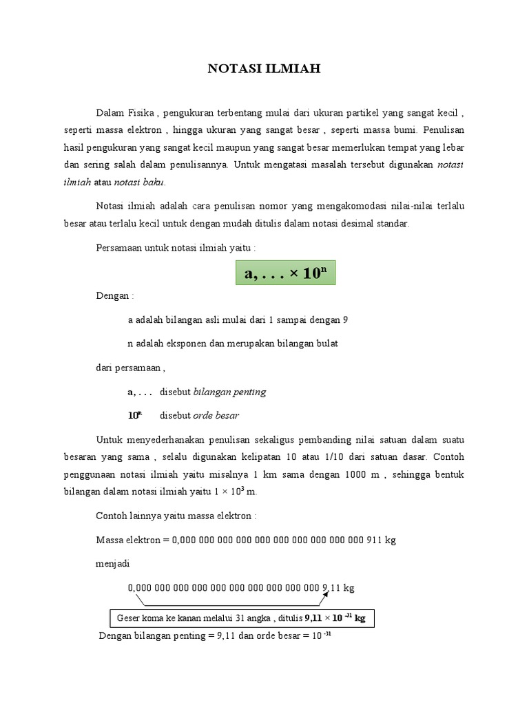 Pengertian dan Contoh Notasi Ilmiah | PDF
