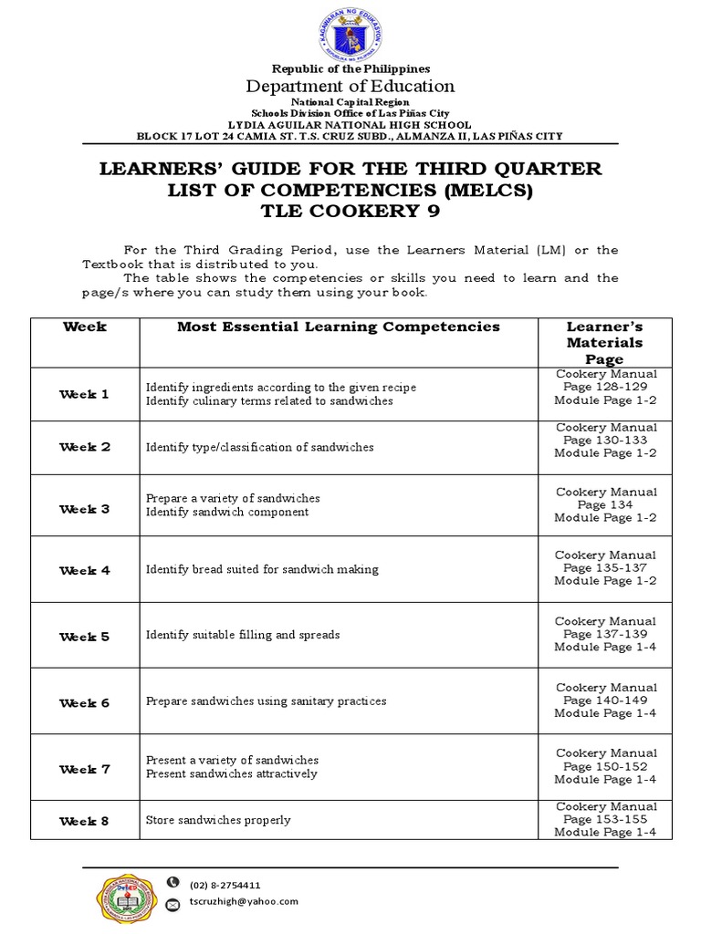 Cookery 9 Learners Guide For Third Quarter | PDF | Food And Drink ...