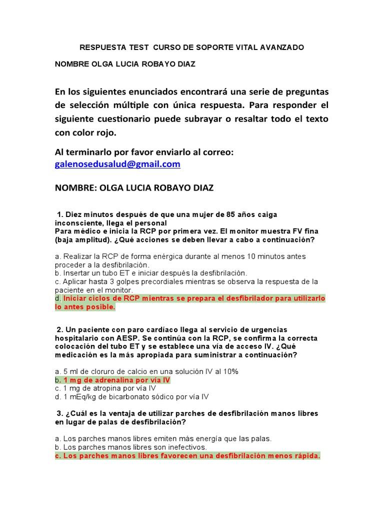 Test Del Curso Sva - Acls | PDF | Reanimación cardiopulmonar | Cardiología
