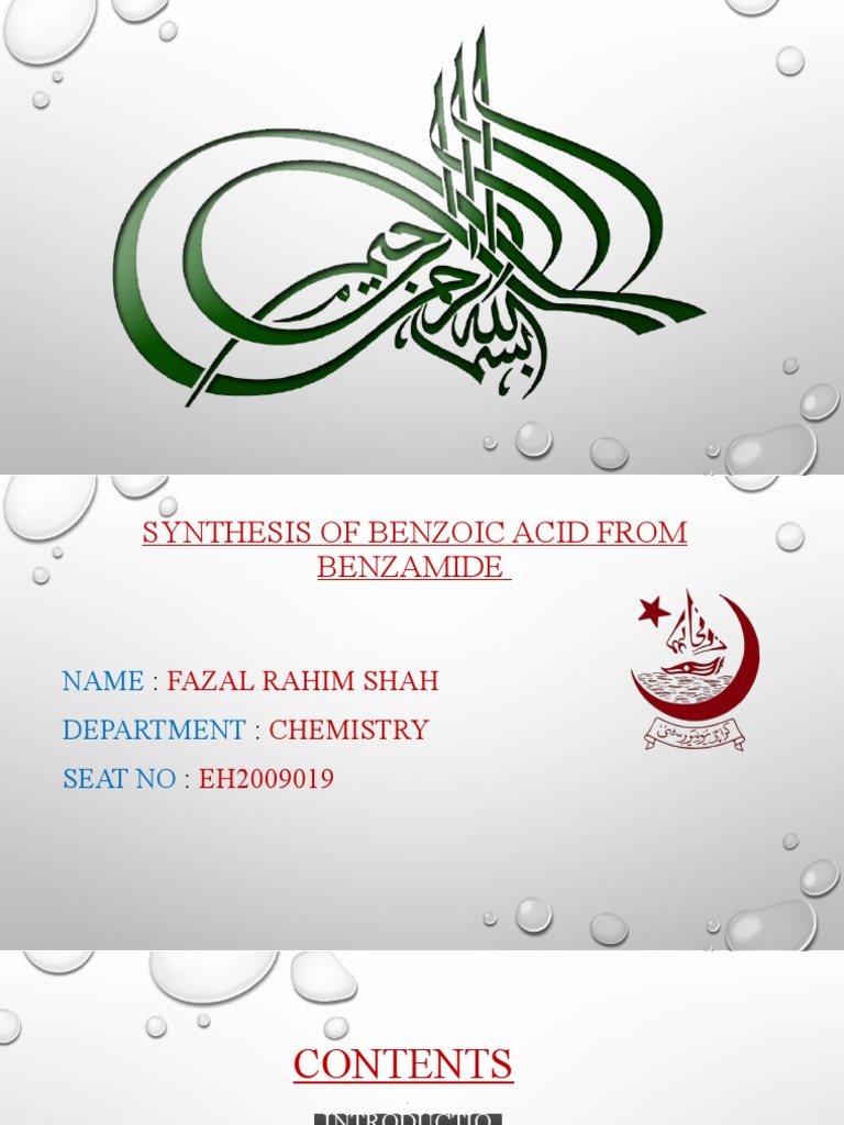 Presentation of Benzoic Acid From Benzamide | PDF | Chemical Compounds ...