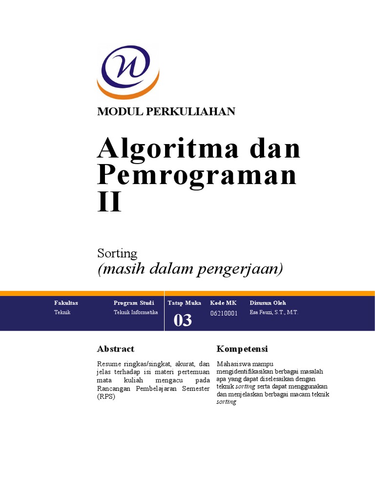 03 Modul Algoritma Pemrograman Ii Sorting Pdf Algorithms 8901