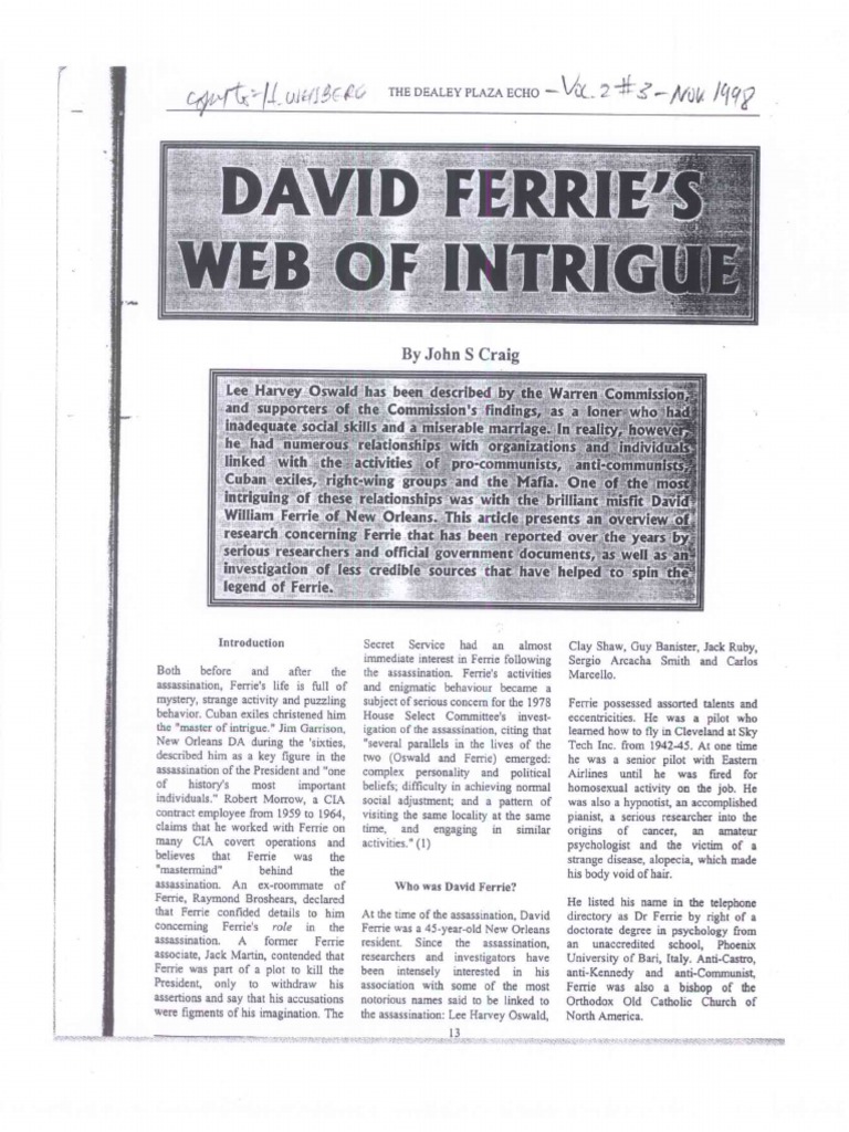 David Ferrie's Web of Intrigue | PDF | Lee Harvey Oswald | John F. Kennedy