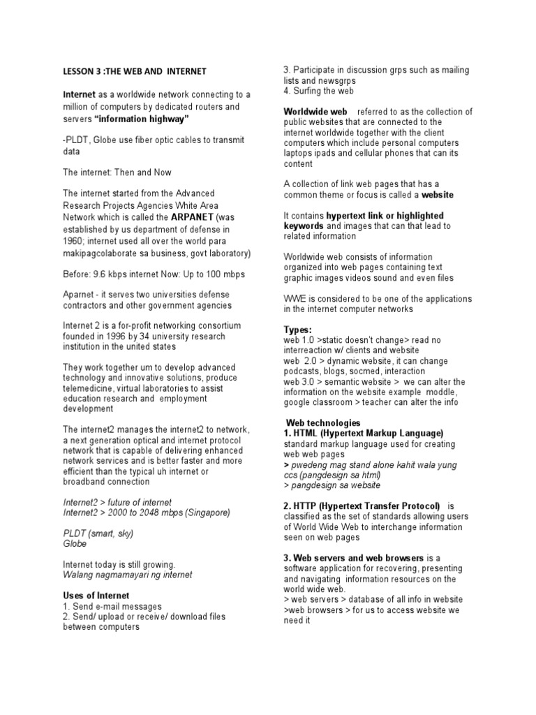 Lesson 3 - The Web and Internet | PDF | World Wide Web | Internet & Web