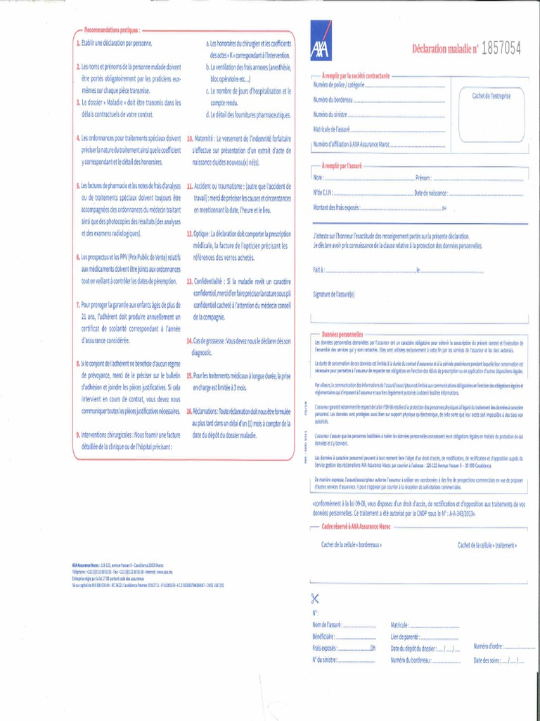 Declaration Axa Maladie | PDF