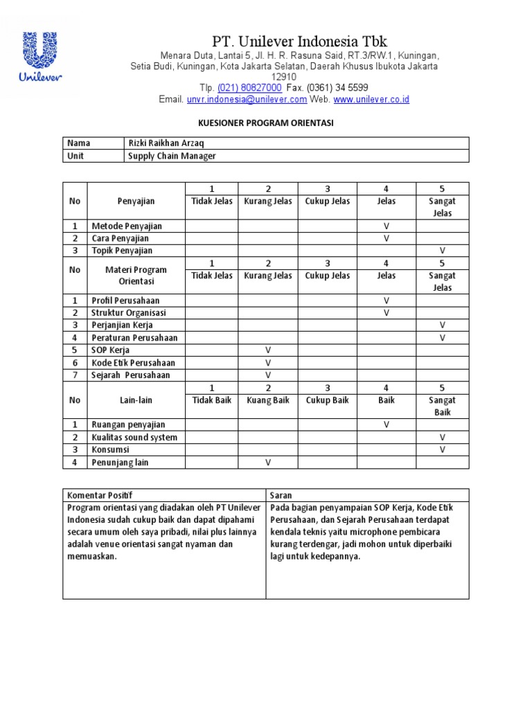 Form Penilaian Kinerja Karyawan Unilever | PDF