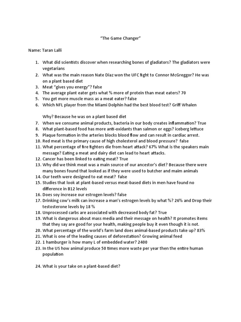 The Game Changer-Worksheet | PDF | Meat | Diet (Nutrition)