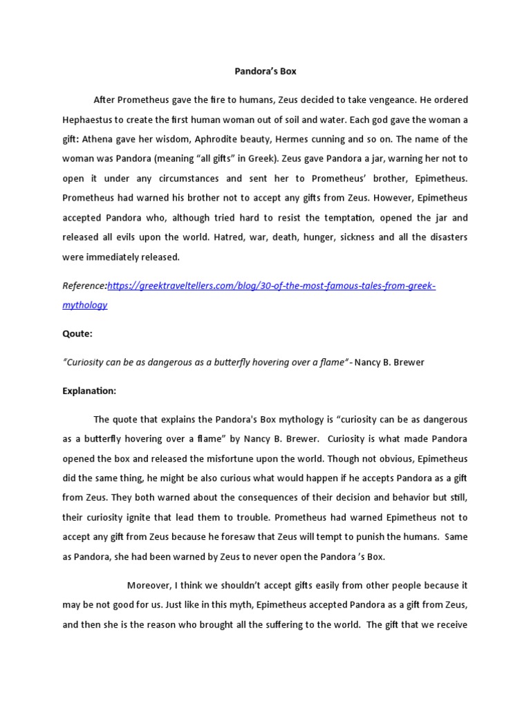 The Dangers of Curiosity: An Analysis of the Myth of Pandora's Box ...