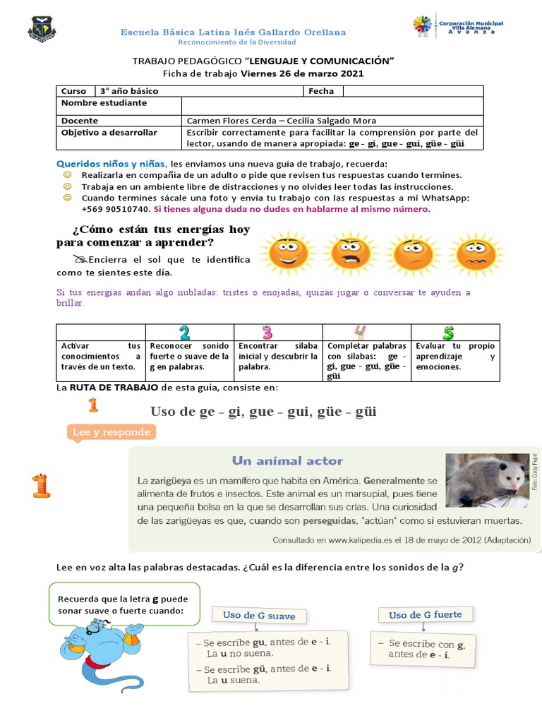 Actividades con ge, gi, gue, gui para 3° básico | PDF | Artes del ...