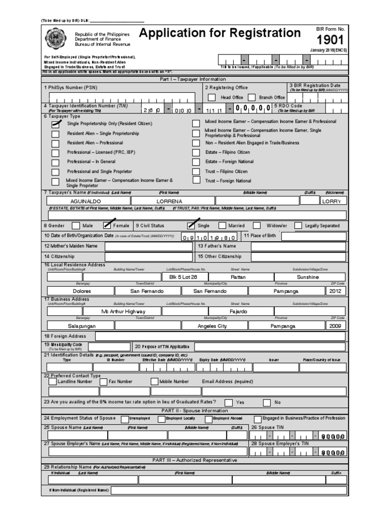 BIR Registration Form | PDF | Receipt | Sole Proprietorship