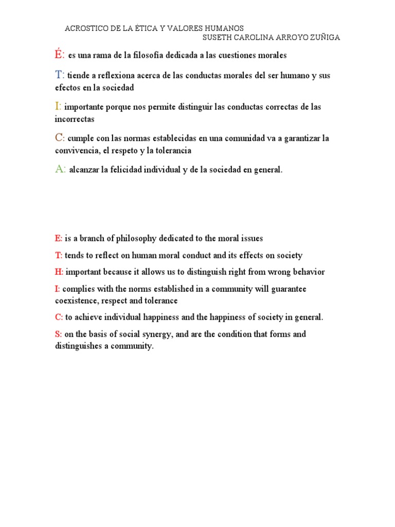 ACROSTICO | PDF | Moralidad | Valor (ética)