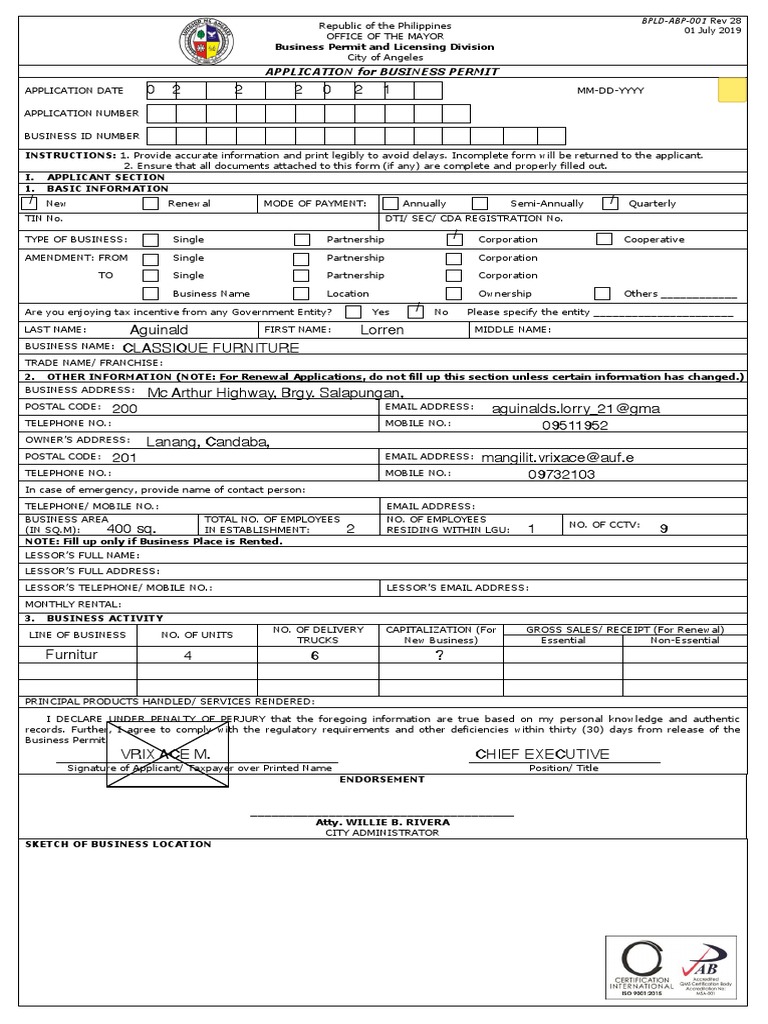 BUSINESS-PERMIT-FORM (Dragged) | PDF | Government | Government Finances