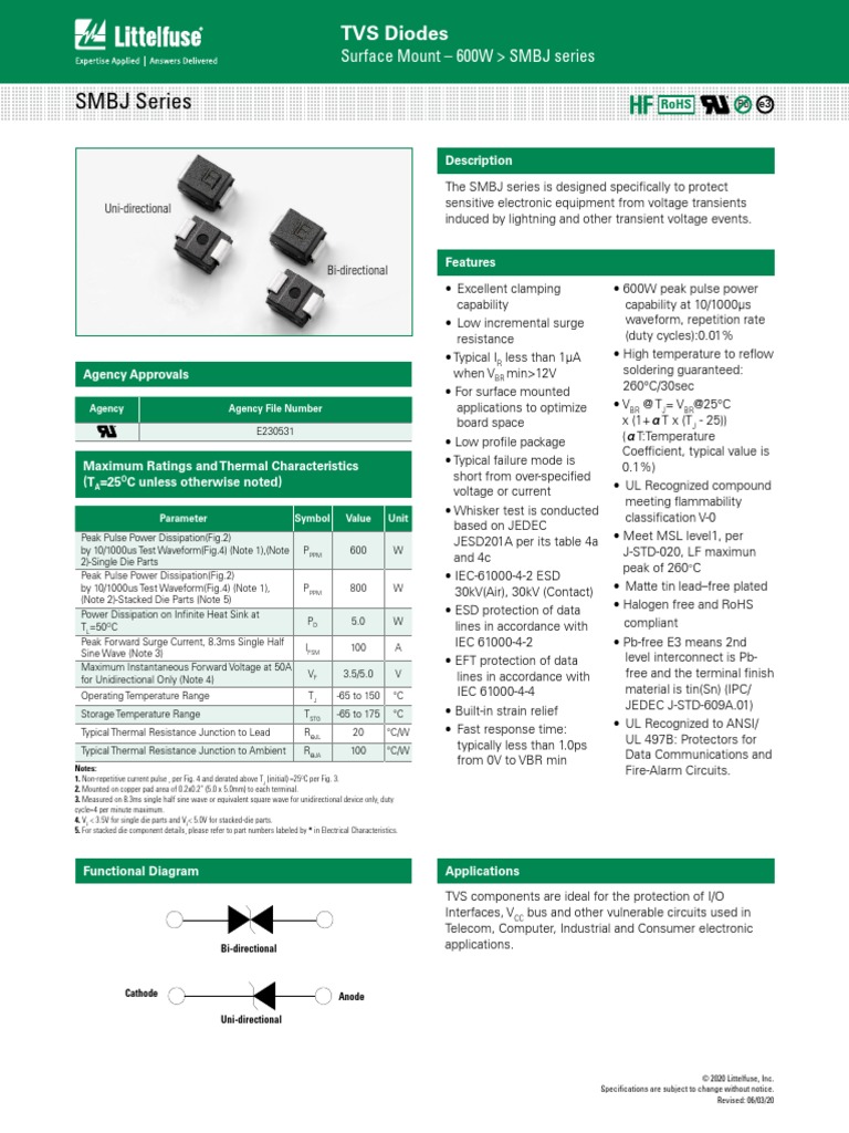 Surface Mount - 600W SMBJ Series | PDF | Diode | Physical Quantities