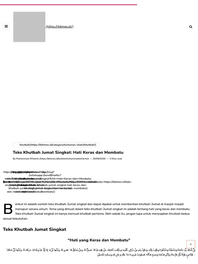 Teks Khutbah Jumat Singkat - Hati Keras Dan Membatu - IBTimes - ID | PDF